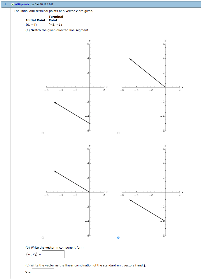 Solved The initial and terminal points of a vector v are | Chegg.com