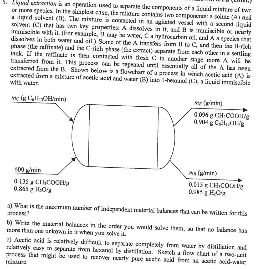 Solved Liquid Extraction Is An Operation Used To Separate