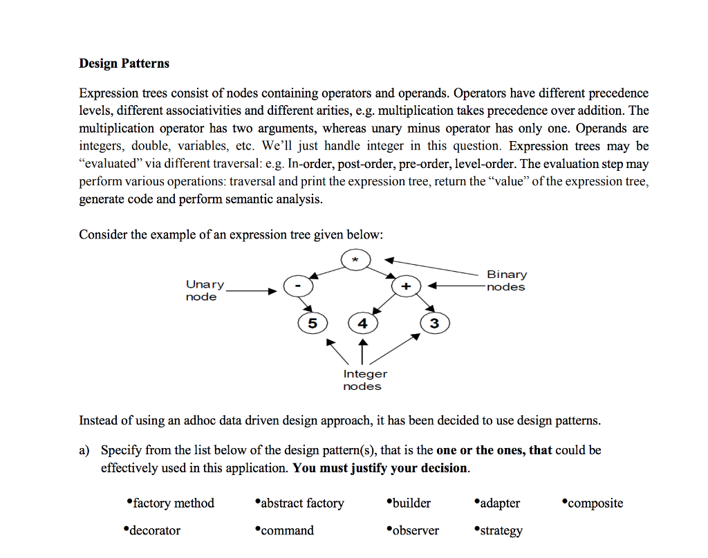 Design Patterns Expression trees consist of nodes | Chegg.com