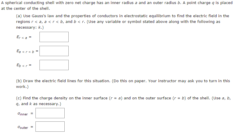 Solved A spherical conducting shell with zero net charge has | Chegg.com
