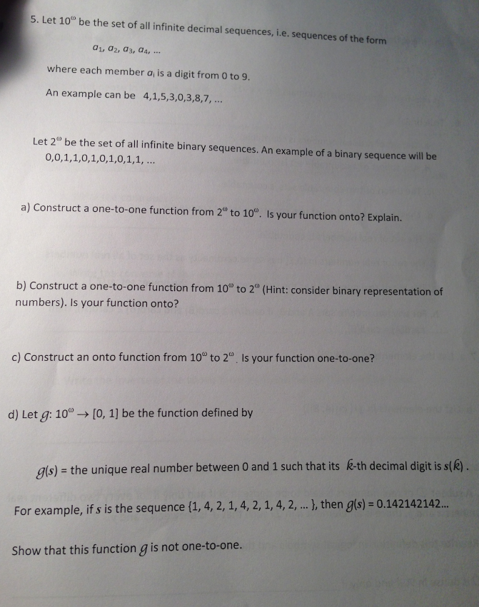 5. Let 10^ohm be the set of all infinite decimal | Chegg.com