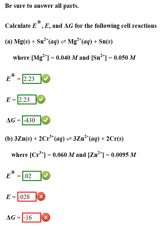Solved Calculate E Degree E And Delta G For The Following