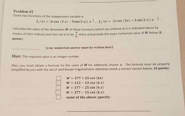 Solved Given two functions of the independent variable x: | Chegg.com