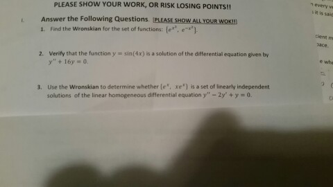 Solved Find the Wronskian for the set of functions: Verify | Chegg.com