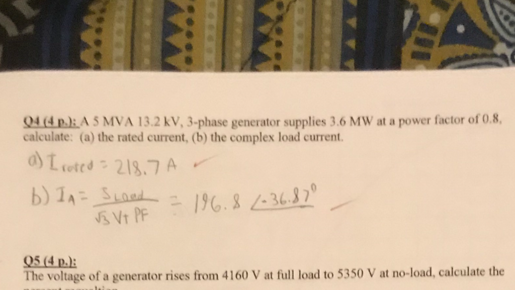 Solved A 5 MVA 13.2 kV, 3-phase generator supplies 3.6 MW at | Chegg.com