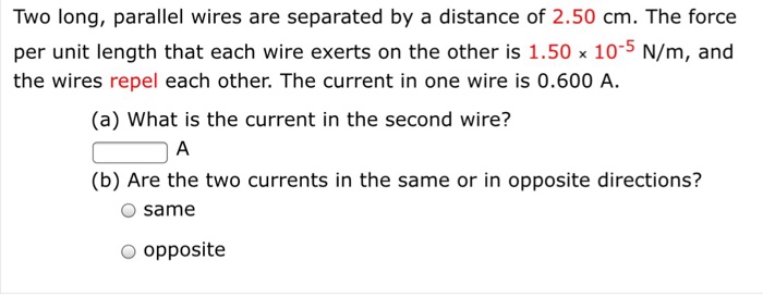 Solved: Two Long, Parallel Wires Are Separated By A Distan... | Chegg.com