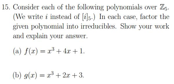 Solved Consider each of the following polynomials over Z_5. | Chegg.com