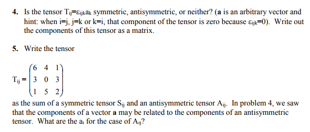 Solved 4. Is the tensor Tj-ejkak symmetric, antisymmetric, | Chegg.com
