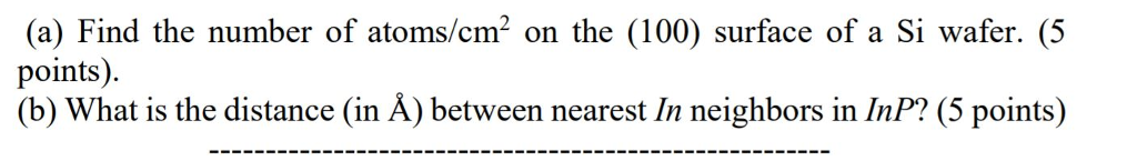 Solved (a) Find the number of atoms/cm^2 on the (100) | Chegg.com