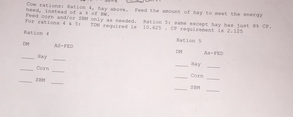 Solved Cow rations: Ration 4, hay above. Feed the amount of | Chegg.com