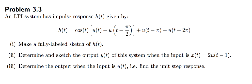 Solved An LTI system has impulse response h(t) given by: | Chegg.com