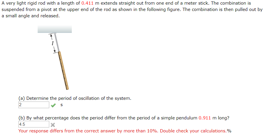 Solved A very light rigid rod with a length of 0.411 m | Chegg.com