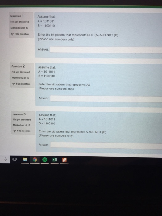 Solved Assume that A = 1011011 B = 1100110 Enter the bit | Chegg.com