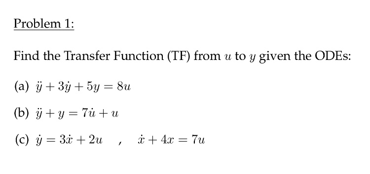 Solved Problem 1 Find The Transfer Function Tf From U To