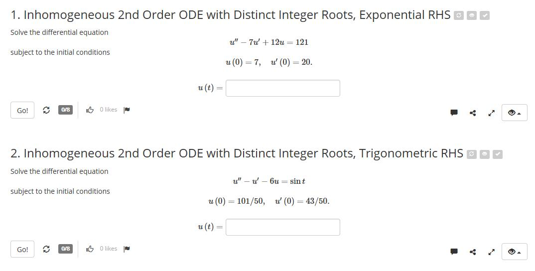 Solved Inhomogeneous 2nd Order ODE with Distinct Integer | Chegg.com