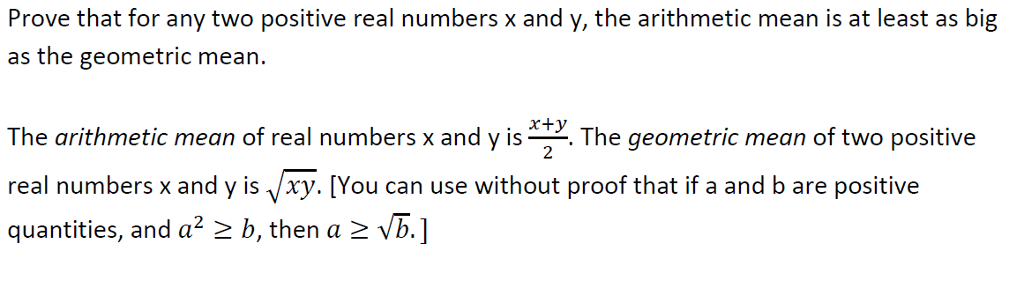Solved Prove that for any two positive real numbers x and y, | Chegg.com
