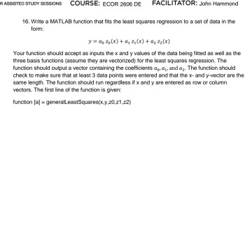 Solved Write a MATLAB function that fits the least squares | Chegg.com