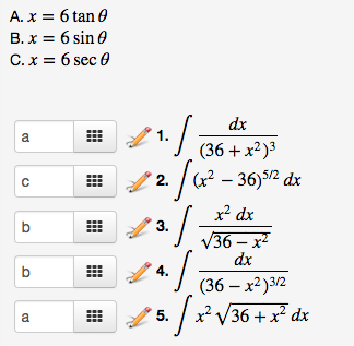Solved For each of the indefinite integrals below, choose | Chegg.com