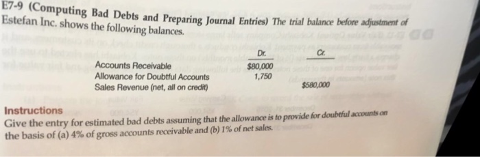 Solved E7-9 (Computing Bad Debts and Preparing Journal | Chegg.com
