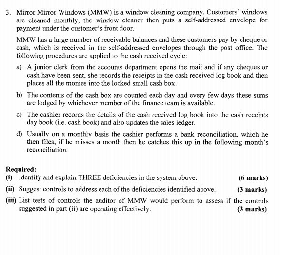 Solved 3. Mirror Mirror Windows (MMW) is a window cleaning | Chegg.com