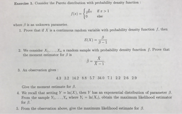 Solved Consider the Pareto distribution with probability | Chegg.com