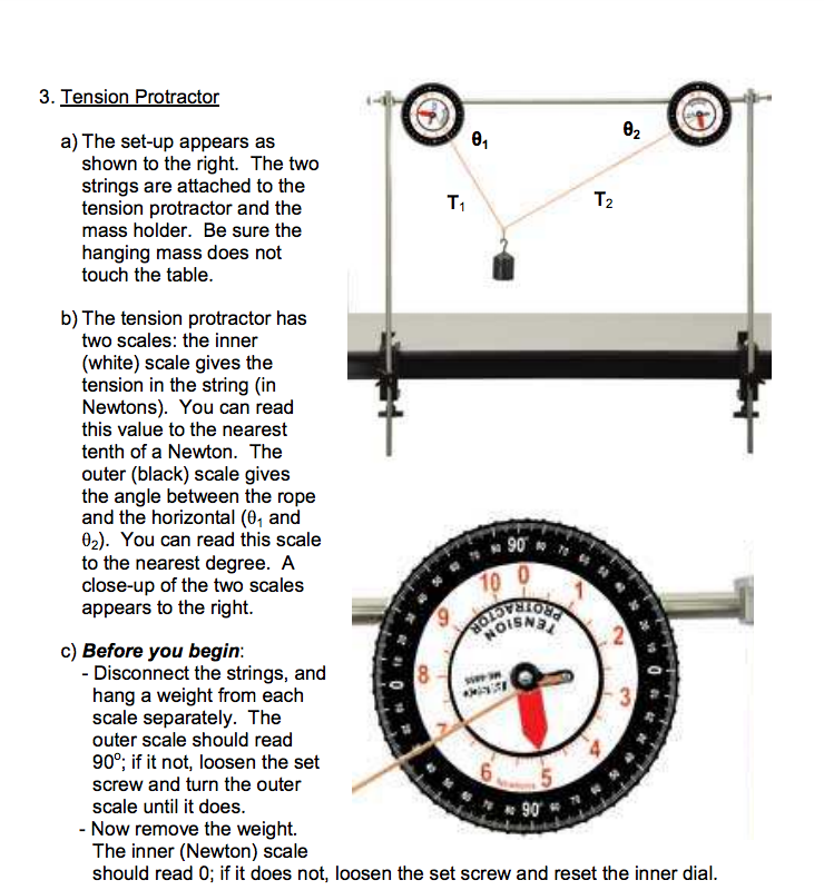 Solved 3. Tension Protractor a) The set-up appears as shown | Chegg.com