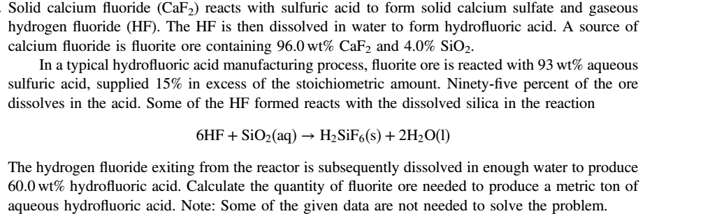 Solved Solid calcium fluoride (CaF2) reacts with sulfuric | Chegg.com