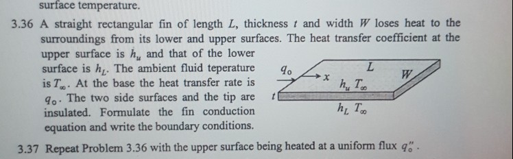 Solved surface temperature. 3.36 A straight rectangular fin | Chegg.com