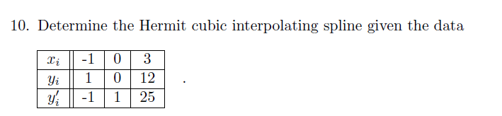 Solved Determine the Hermit cubic interpolating spline given | Chegg.com