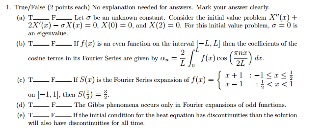 Solved T F Let sigma be an unknown constant. Consider the | Chegg.com