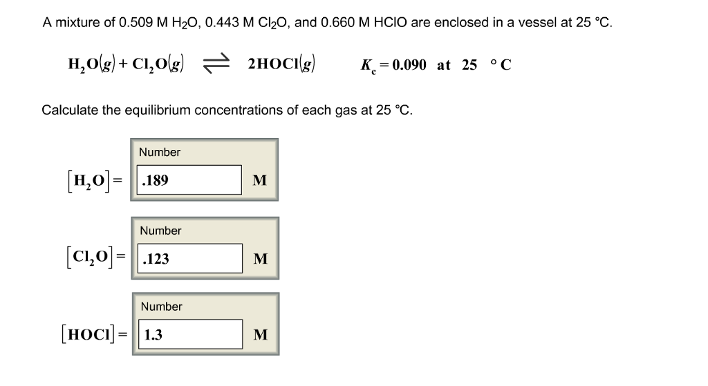 Solved A mixture of 0.509 M H2O, 0.443 M Cl2O, and 0.660 M | Chegg.com