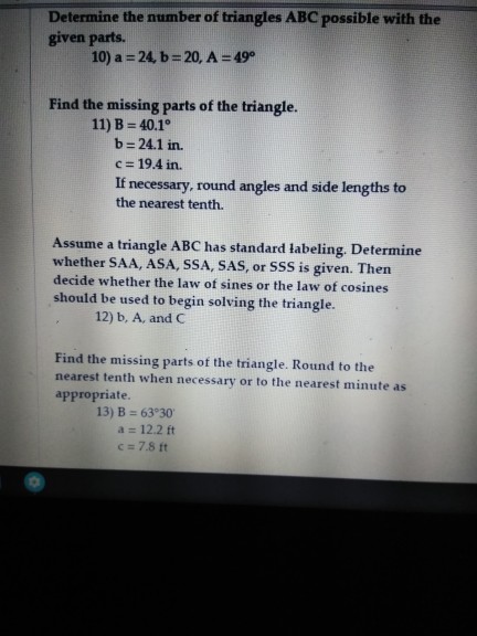 Solved Determine the number of triangles ABC possible with | Chegg.com