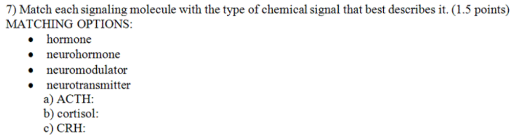 Solved 7) Match each signaling molecule with the type of | Chegg.com