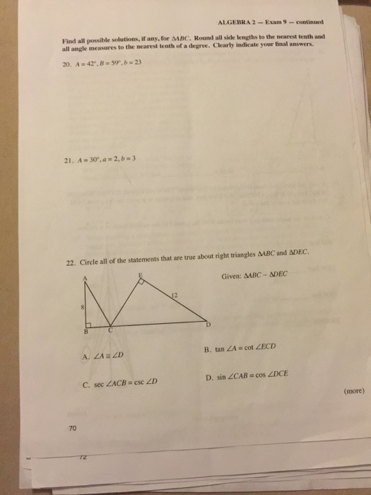 Solved Find all possible solutions, if any, for Delta ABC, | Chegg.com
