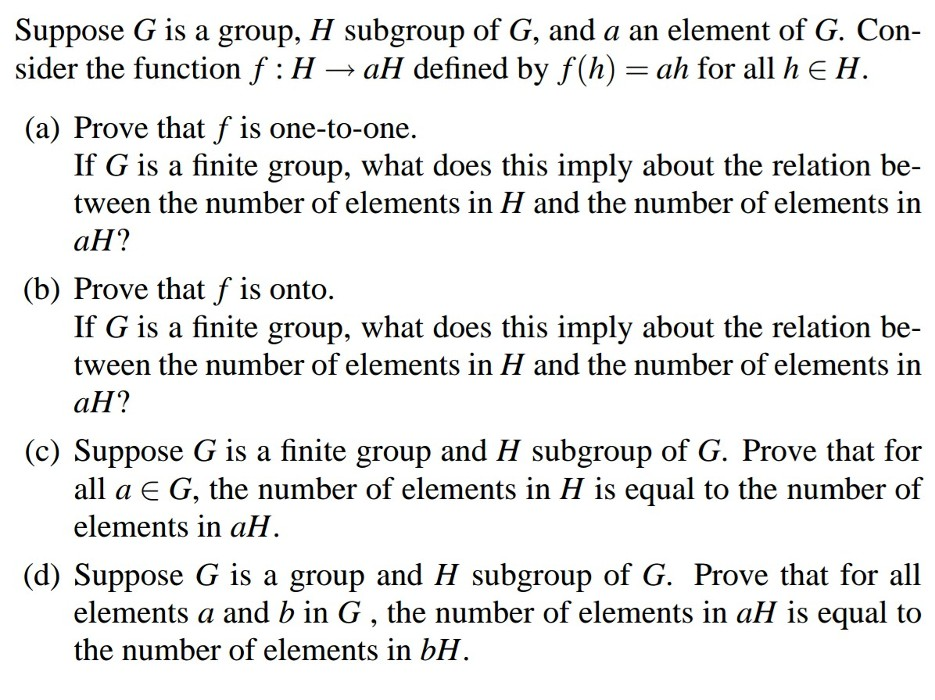 Suppose G is a group, H subgroup of G, and a an | Chegg.com