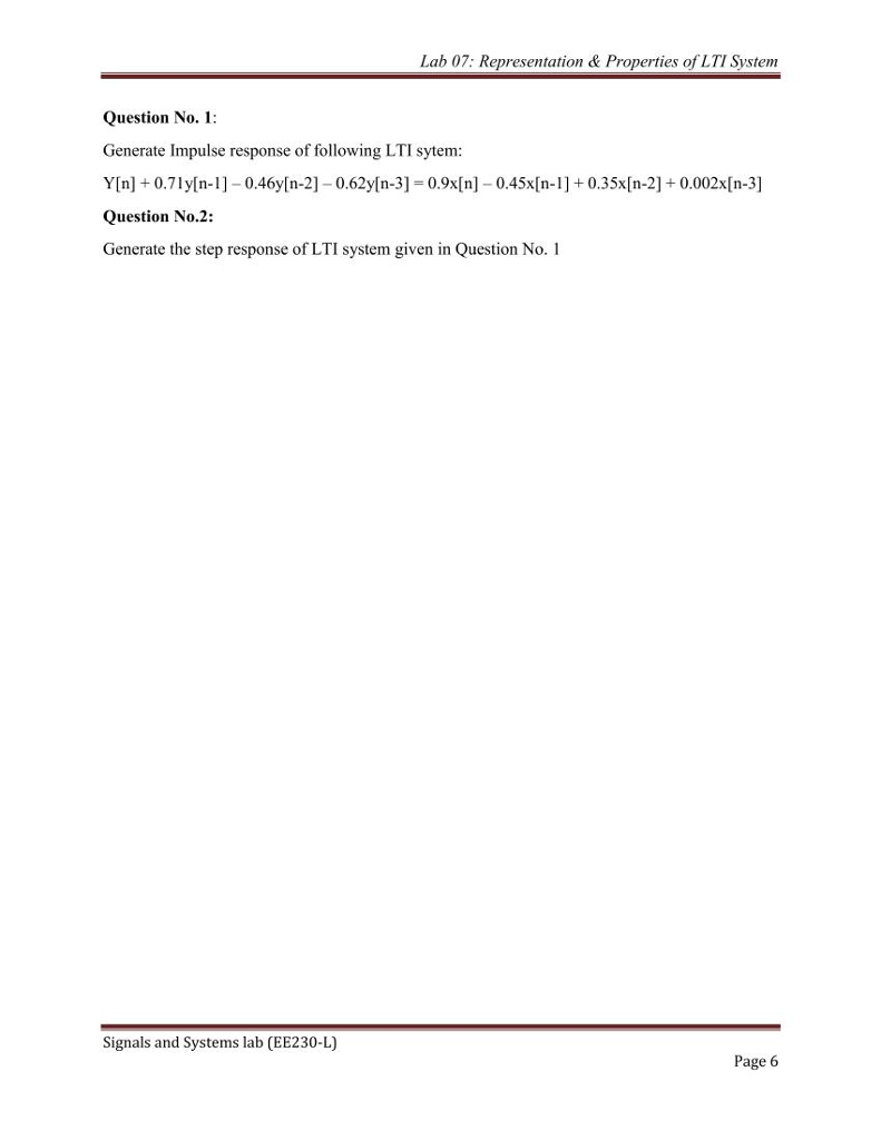 Solved Lab 07: Representation & Properties of LTI System | Chegg.com