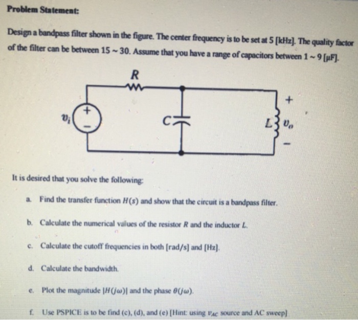 Solved Problem Statement: Design abandpass filter shownin | Chegg.com