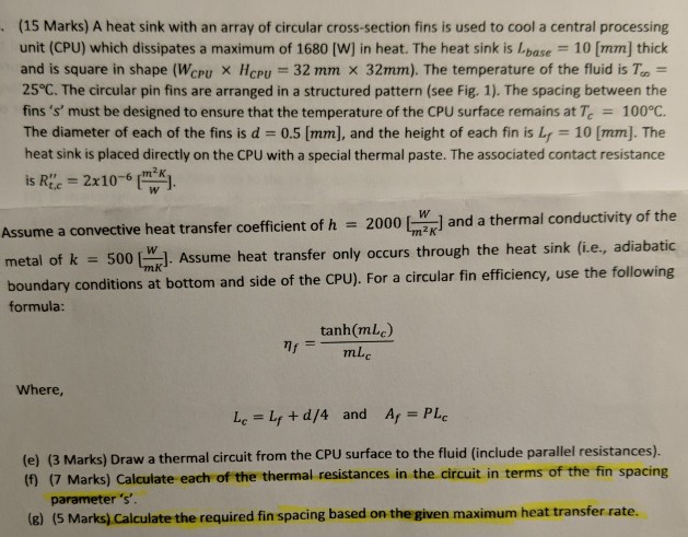 (15 Marks) A heat sink with an array of circular | Chegg.com