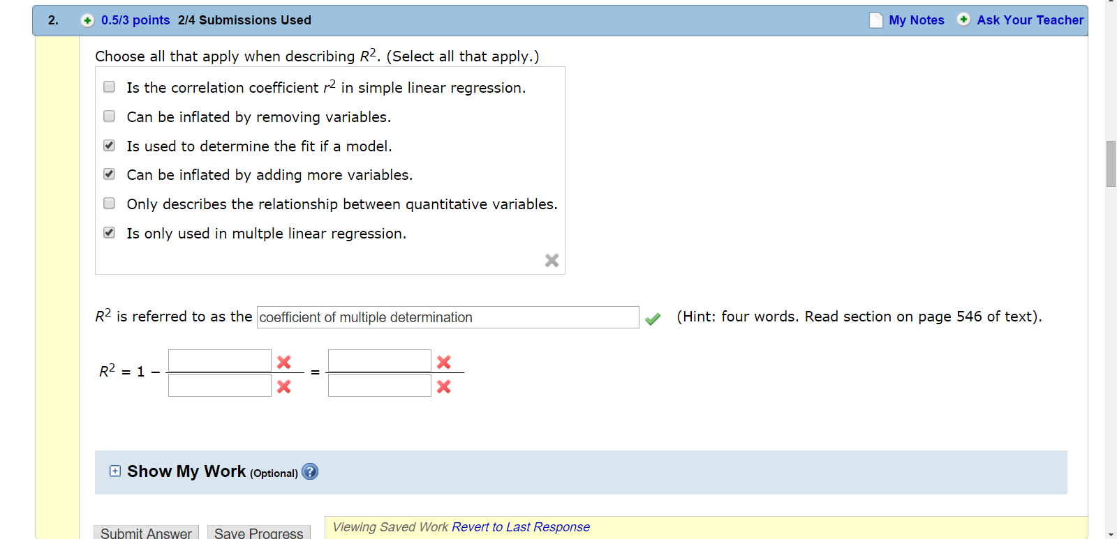 Solved Choose all that apply when describing R^2. (Select | Chegg.com