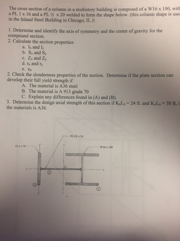 Solved The cross section of a column in a multistory | Chegg.com