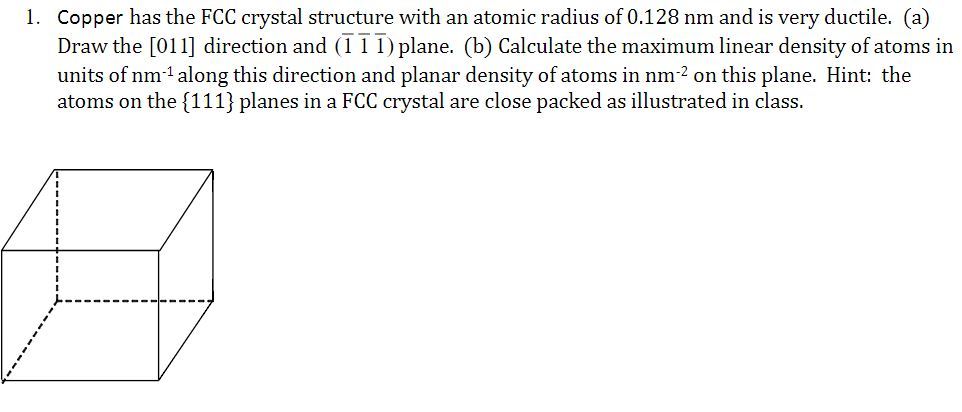 Solved Copper has the FCC crystal structure with an atomic | Chegg.com