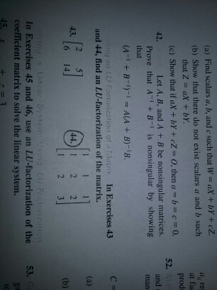 Solved (a) Find scalars a, b, and c such that W = aX + by.+ | Chegg.com