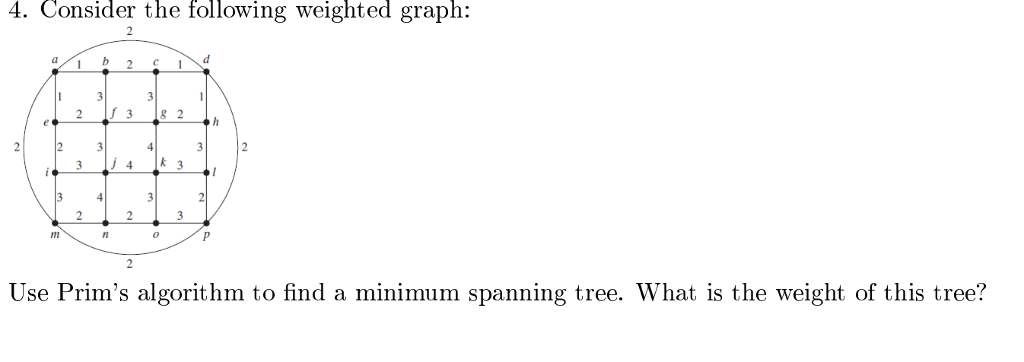 Solved 4. Consider the following weighted graph: 34 Use | Chegg.com