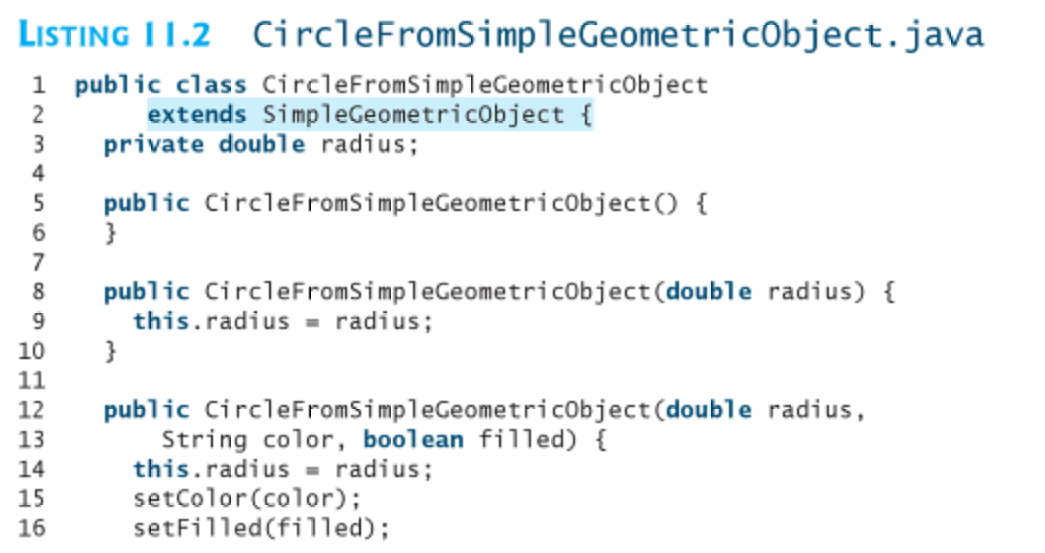 Solved LISTING 11.2 CircleFromSimpleGeometricobject.java 1 | Chegg.com