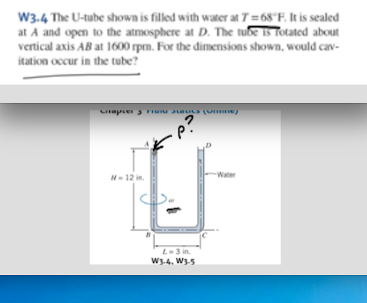 The U-tube shown is filled with water at T = | Chegg.com
