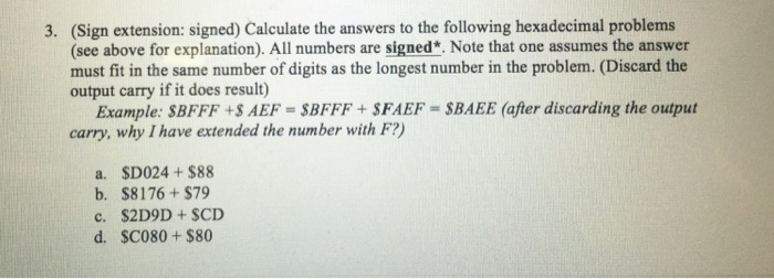 Solved Calculate the answers to the following hexadecimal | Chegg.com