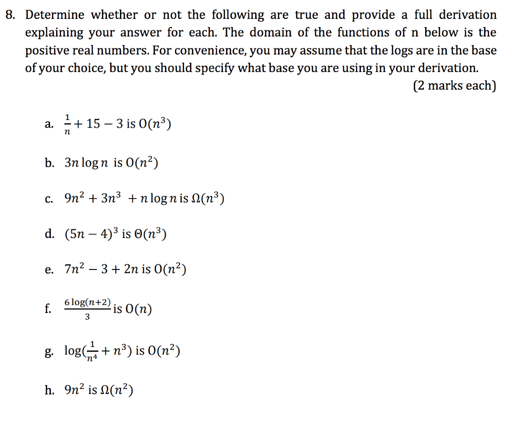 Solved 8. Determine whether or not the following are true | Chegg.com
