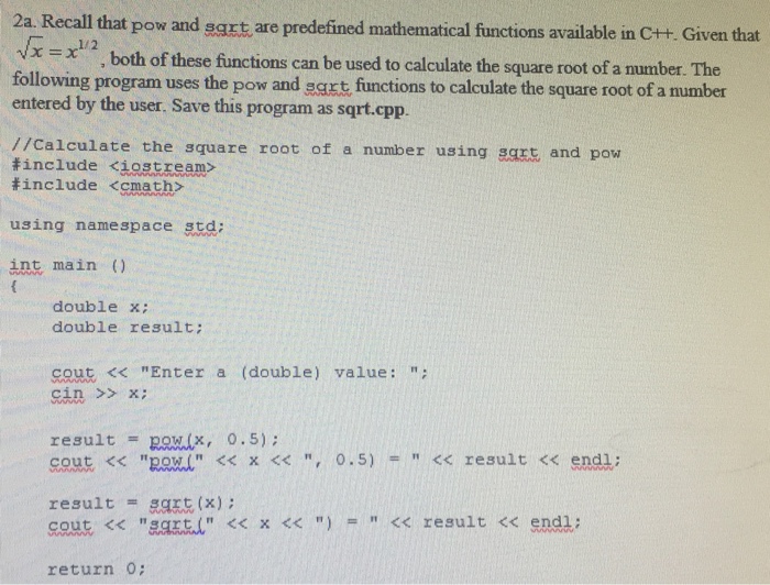 Recall that pow and sqrt are predefined mathematical | Chegg.com