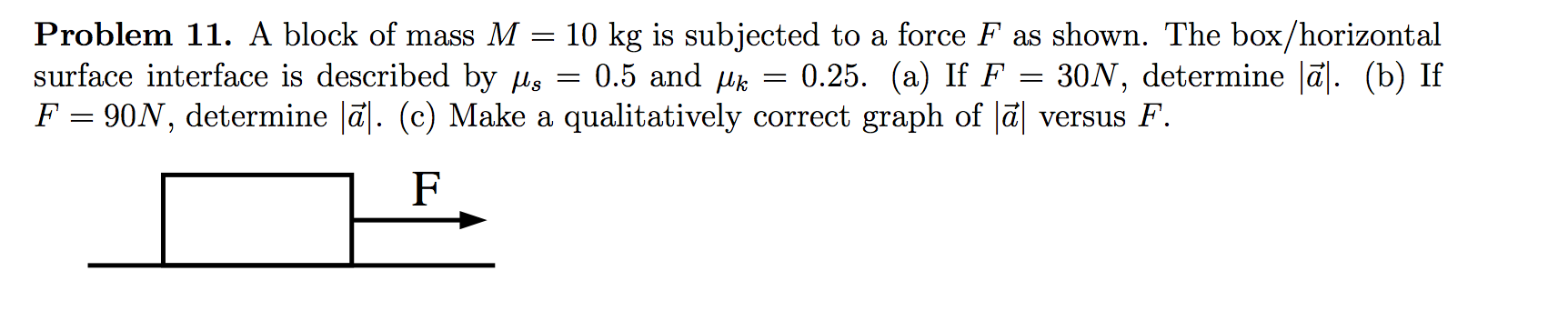 Solved A block of mass M = 10 kg is subjected to a force F | Chegg.com