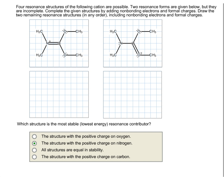 Solved Four resonance structures of the following cation are | Chegg.com